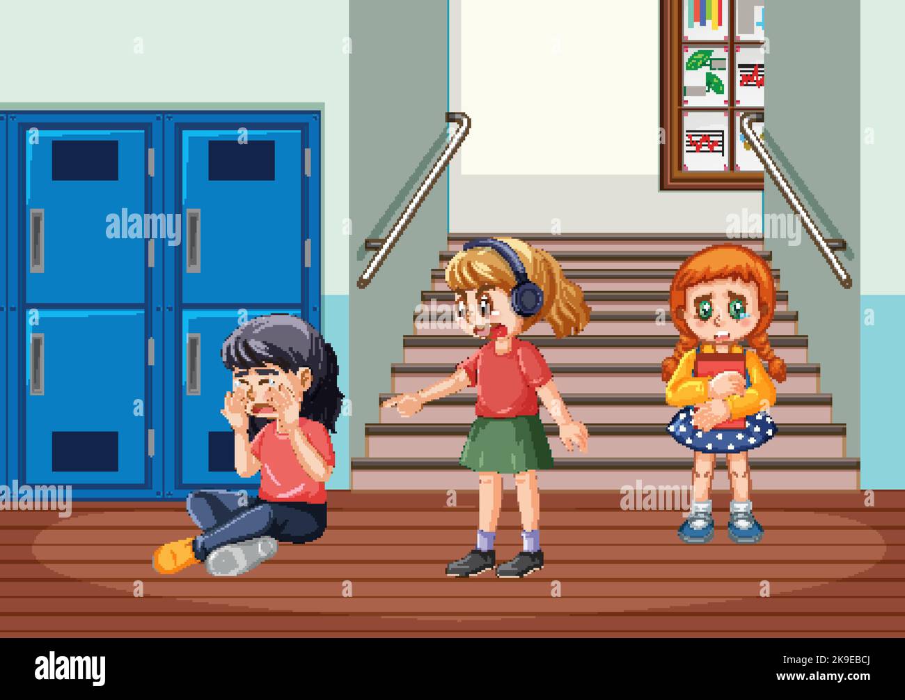 School bullying with student cartoon characters illustration Stock ...