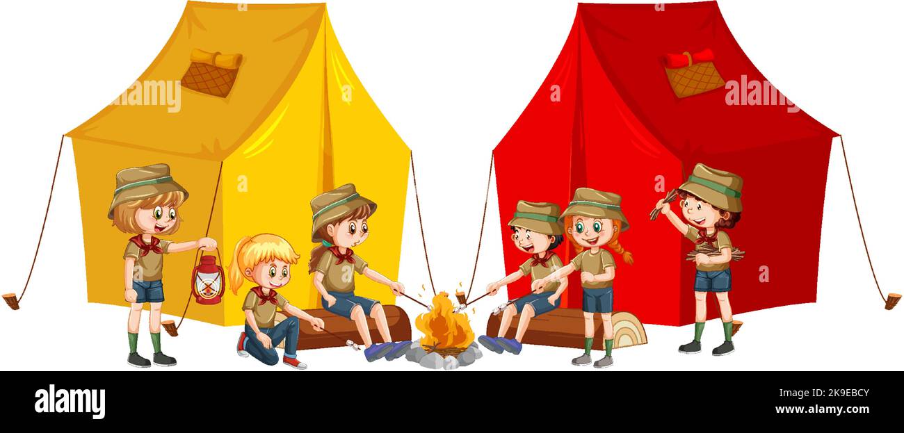 Scout kids with camping tent illustration Stock Vector Image & Art - Alamy