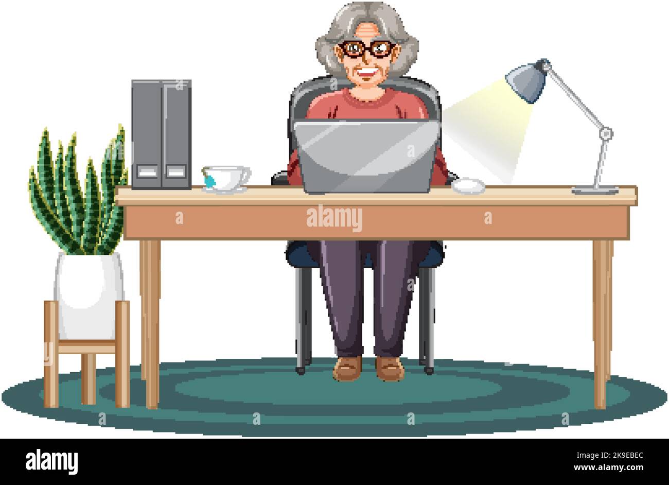 Old lady using computer Stock Vector Images - Alamy