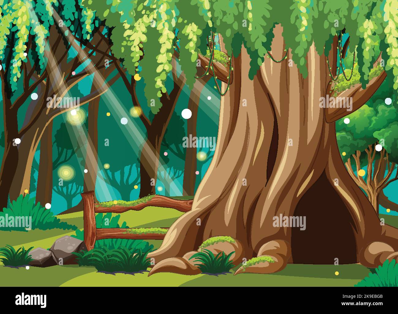 Fantasy fairy forest background illustration Stock Vector Image & Art ...