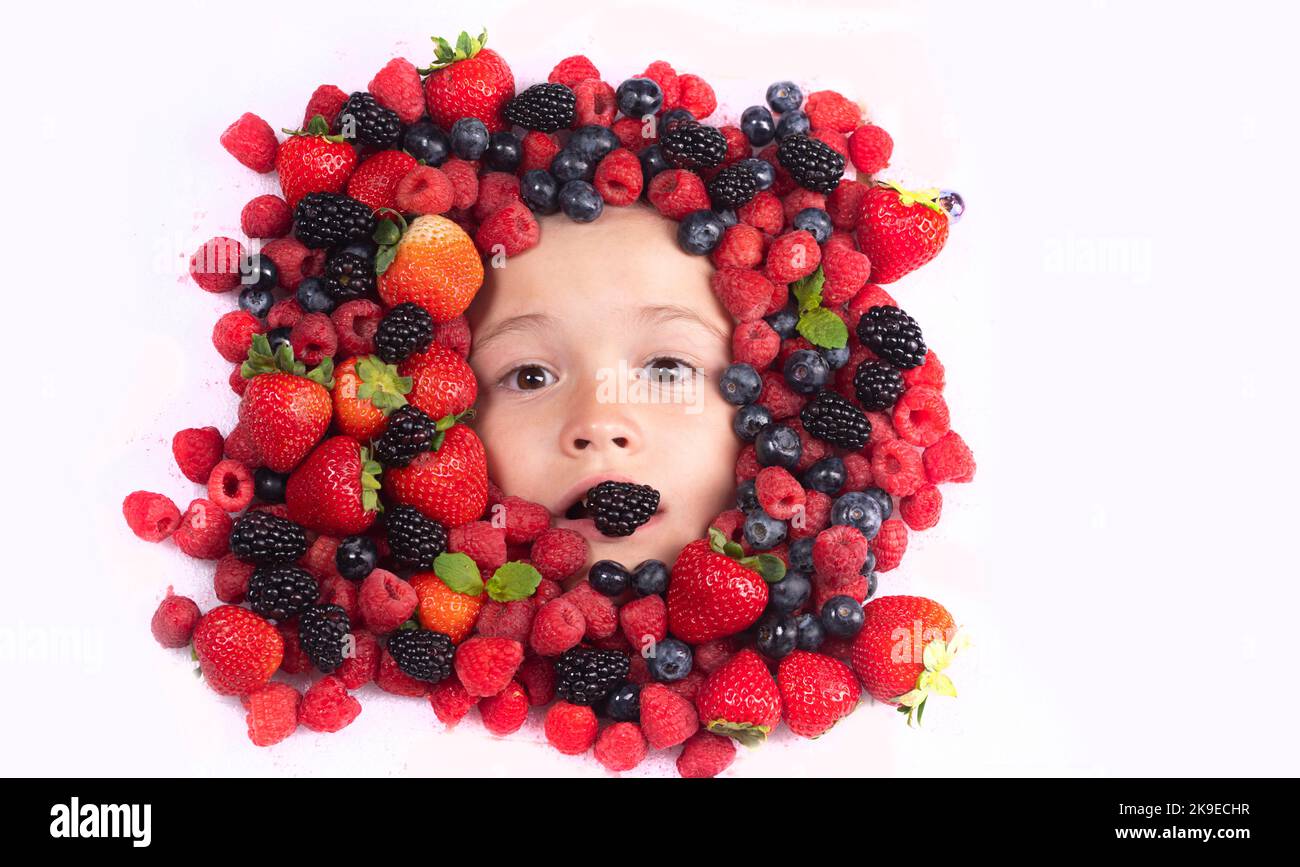 Summer fruits. Berries mix blueberry, raspberry, strawberry, blackberry ...