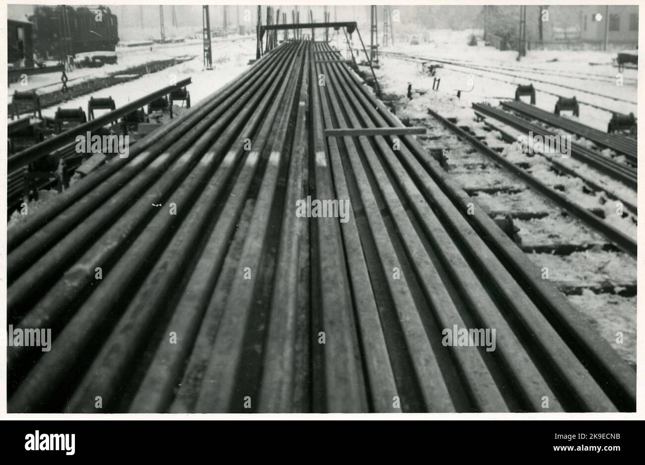 Freight carriage of rails Stock Photo - Alamy