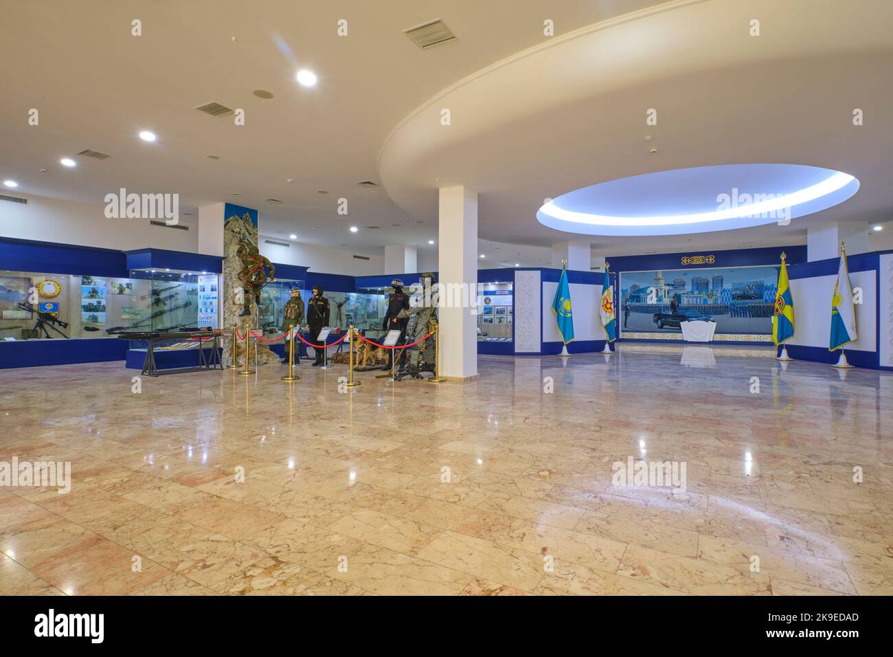 A room, gallery with a display, exhibit of military uniforms and other objects. At the Military ...