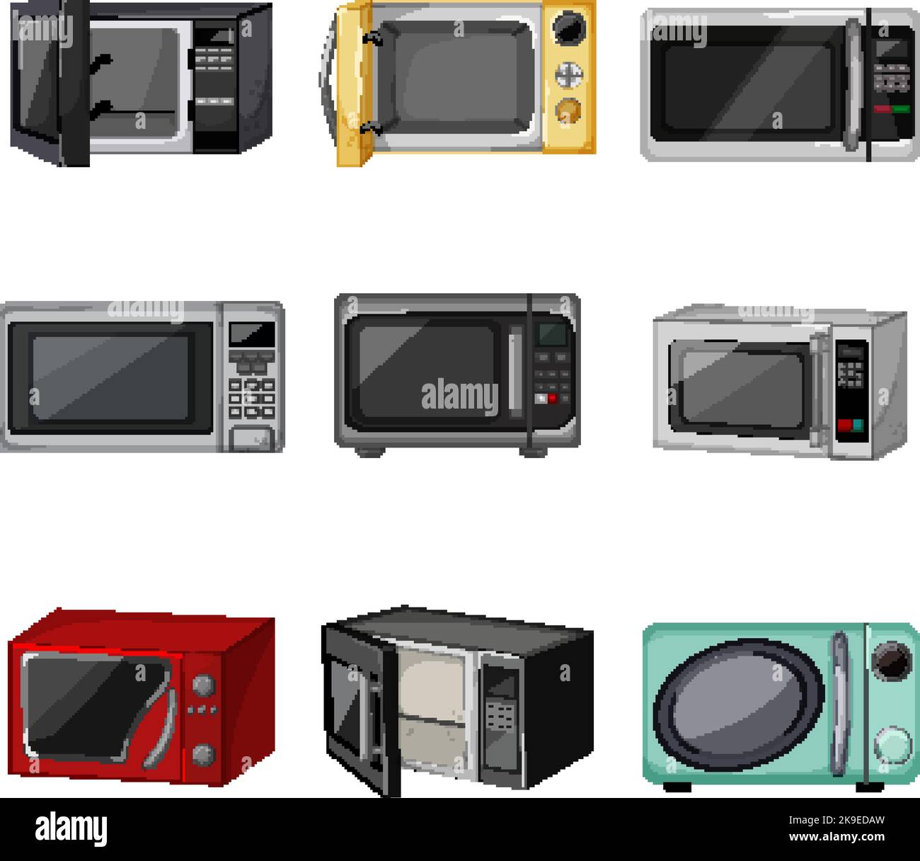 microwave oven set cartoon vector illustration Stock Vector Image & Art ...