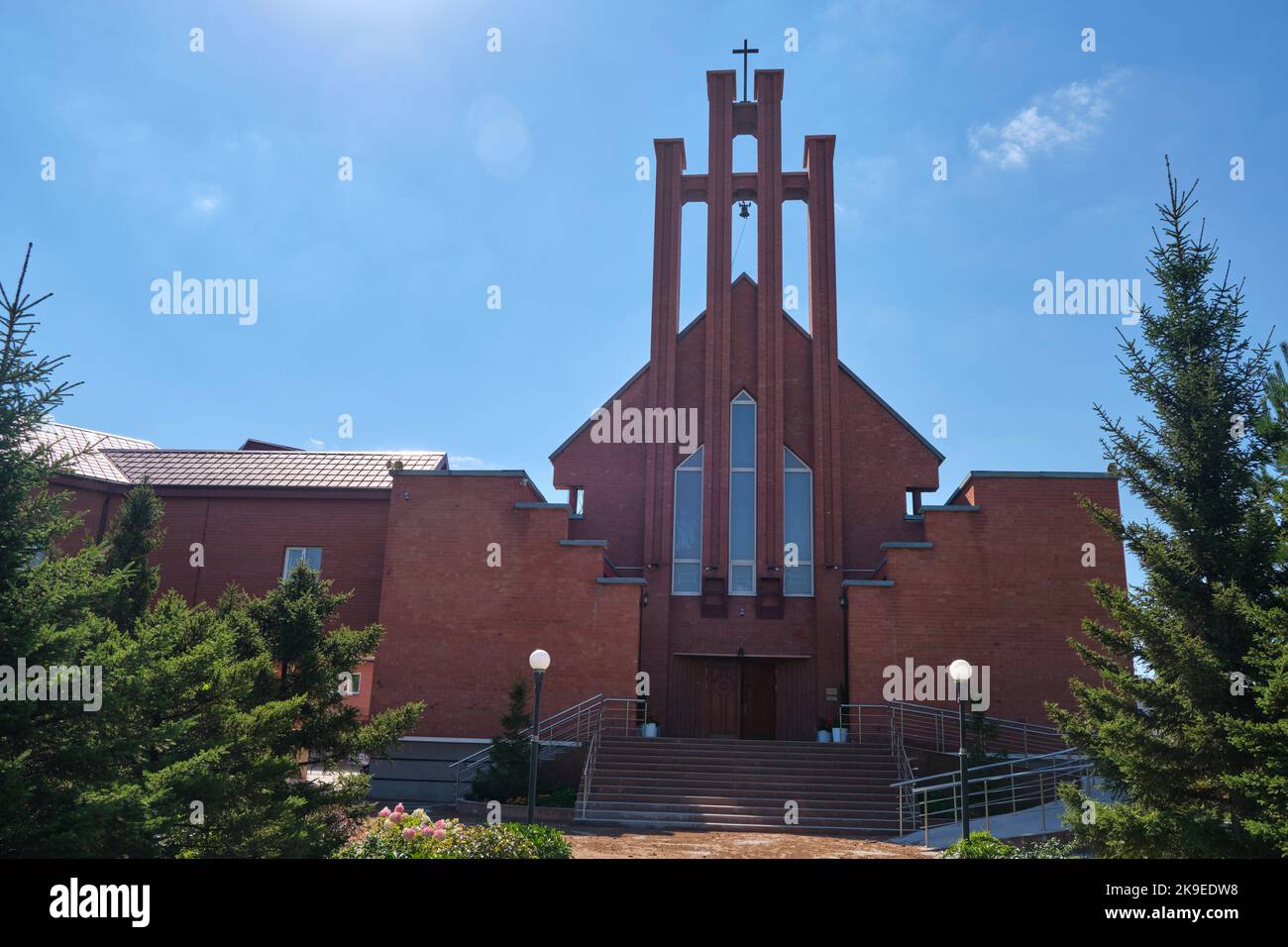 Exterior view of the red brick Catholic church, Our Lady Of Perpetual ...