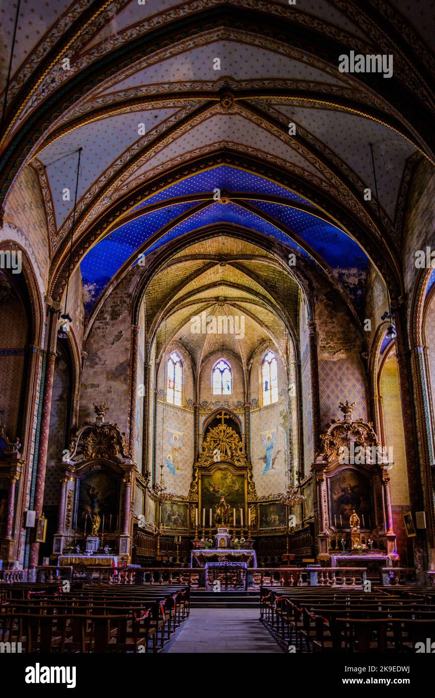 View on the interior of the medieval gothic collegial church Saint ...
