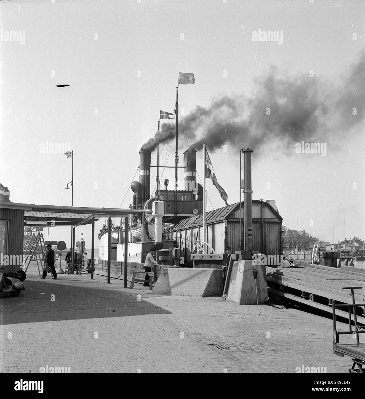 Danish steam ferry with foreign freight wagon at Helsingborg's ferry ...