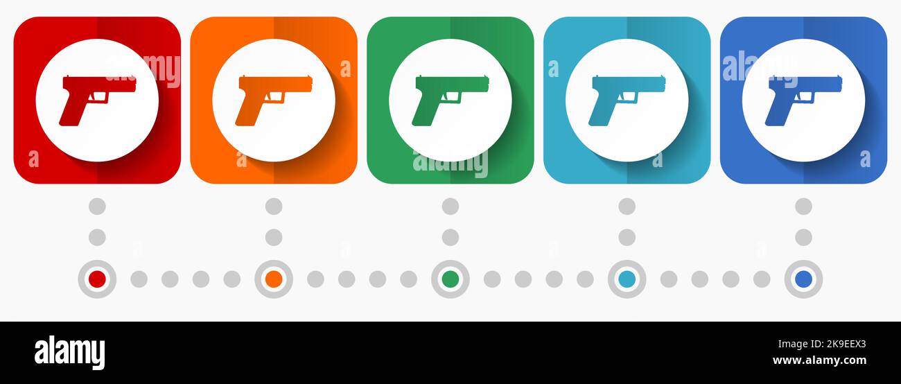 Pistol, gun, weapon vector icons, infographic template, set of flat ...