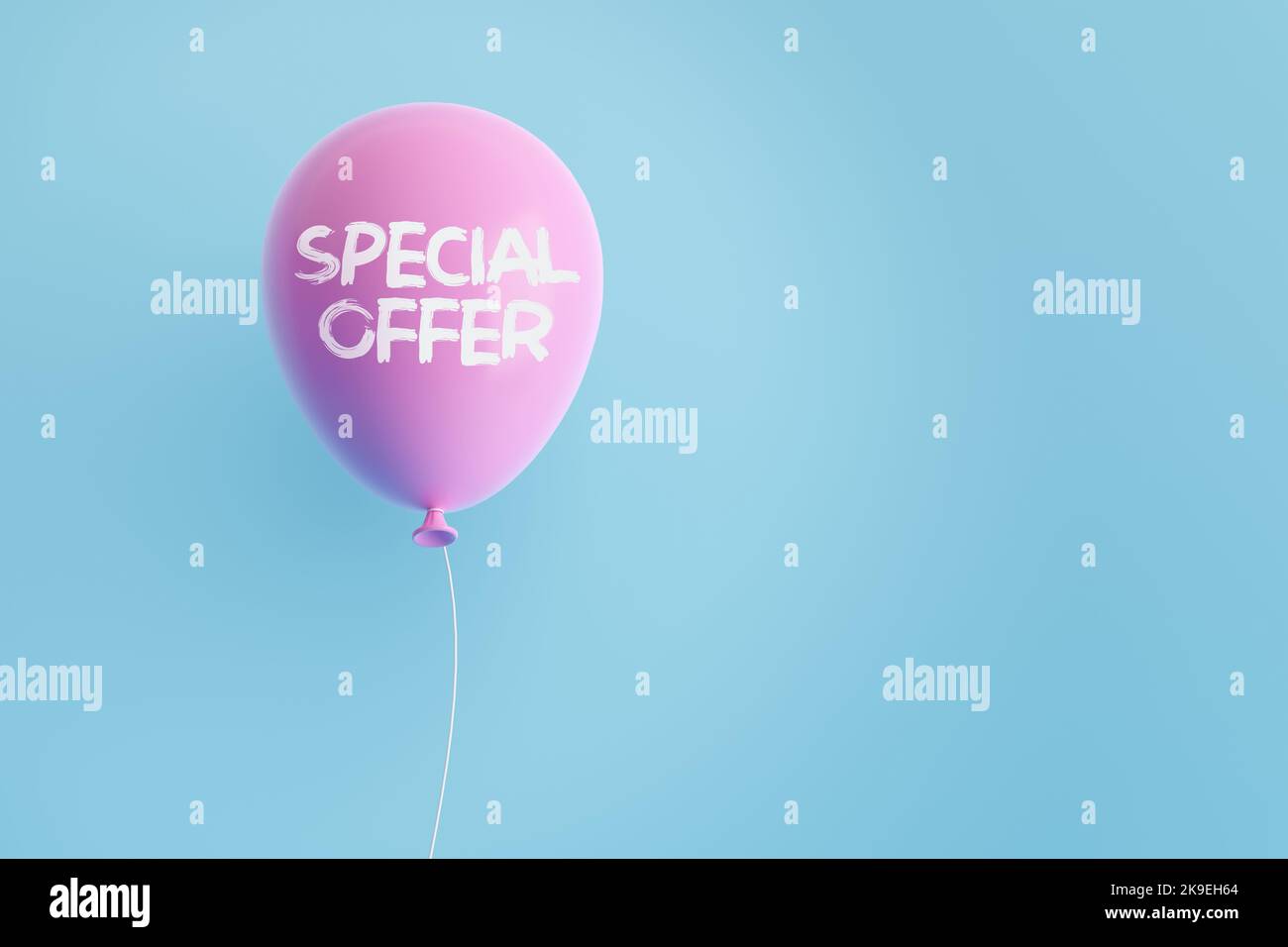 Pink flying air helium balloon with the announcement message SPECIAL ...