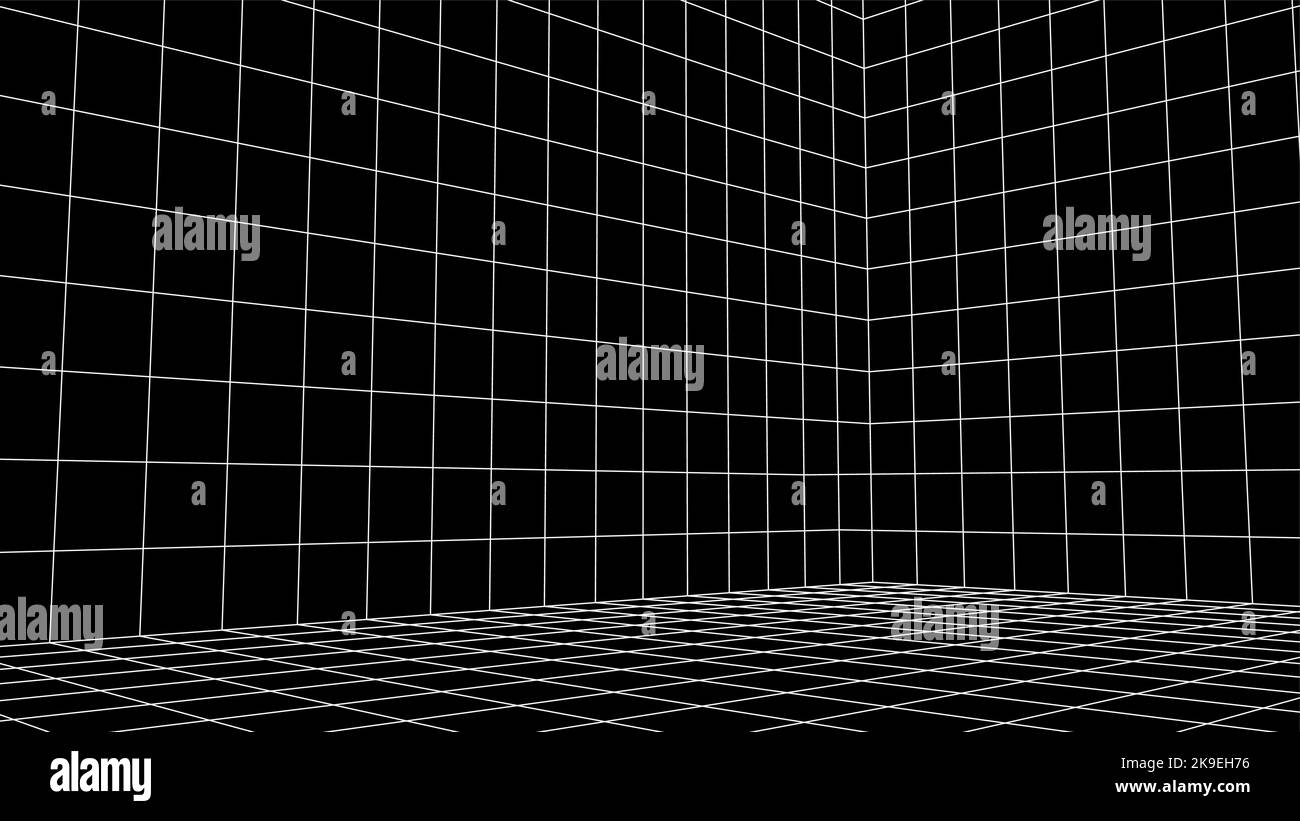 Abstract 80s styled computer background. Sci-fi architecture interior ...