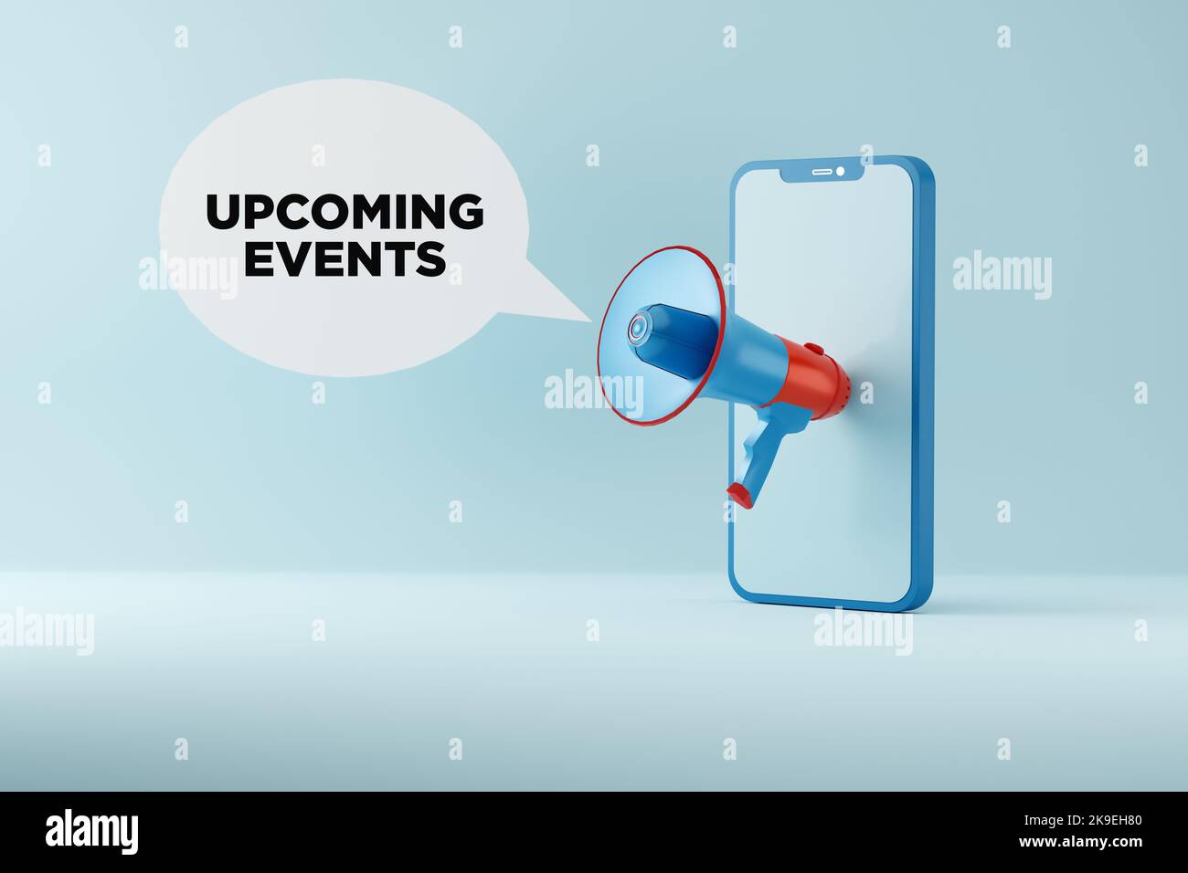 Upcoming event reminder and announcement concept. Megaphone, smartphone ...