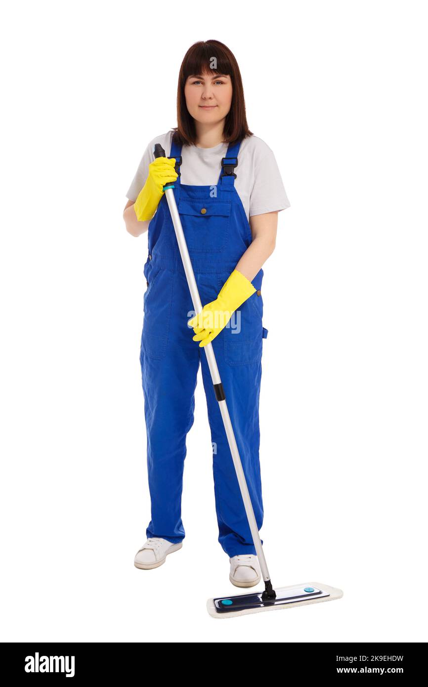 professional cleaning service concept - full length portrait of young ...