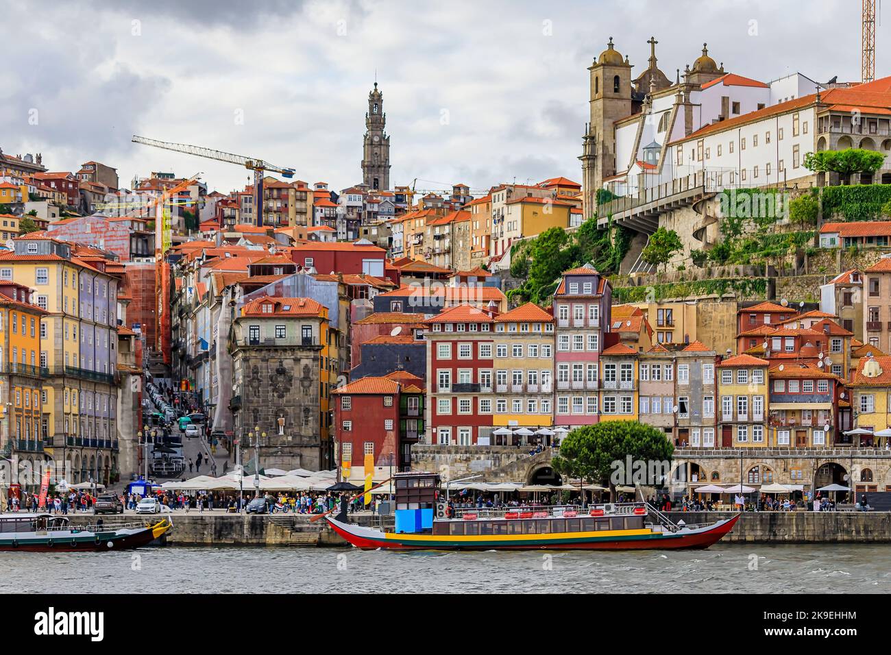 Facades of traditional colorful Portuguese houses in Ribeira and rabelo ...