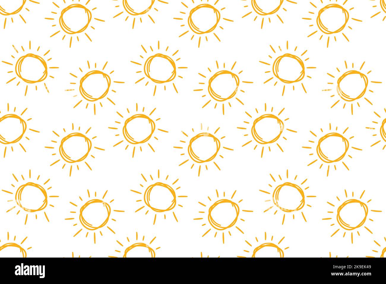 Hand drawn doodle suns seamless pattern. Children drawing of yellow sun ...