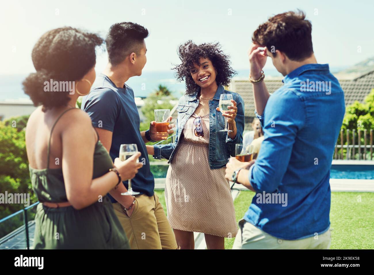 Look who decided to join the party. a group of friends having drinks ...