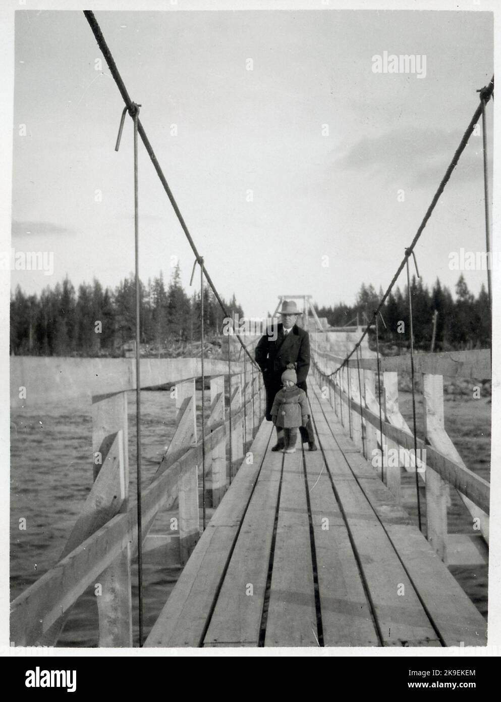 Provisional transport bridge over the Skellefte River at Slagnäs on the ...