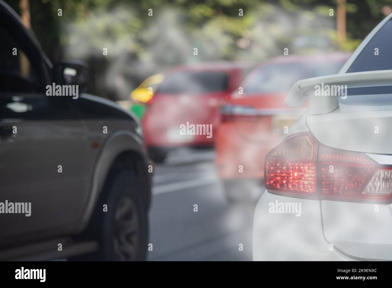 Air pollution from car exhaust smoke traffic in the city. Reducing ...