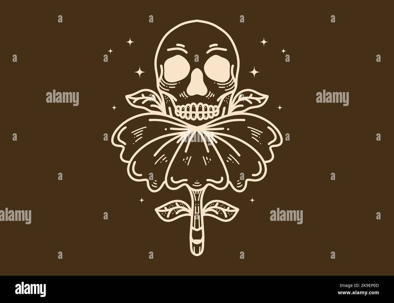 Vintage art illustration design of a skull on the flower Stock Vector ...