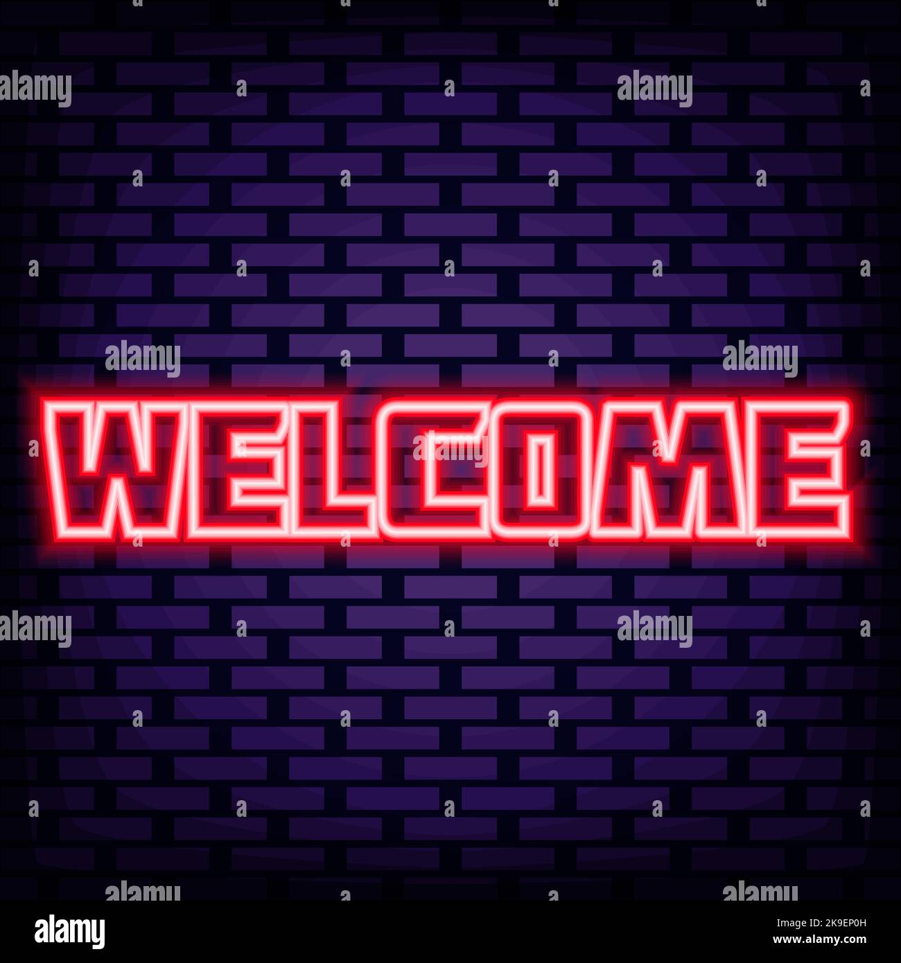 Welcome Neon quote. Bright signboard. Night bright advertising Stock ...