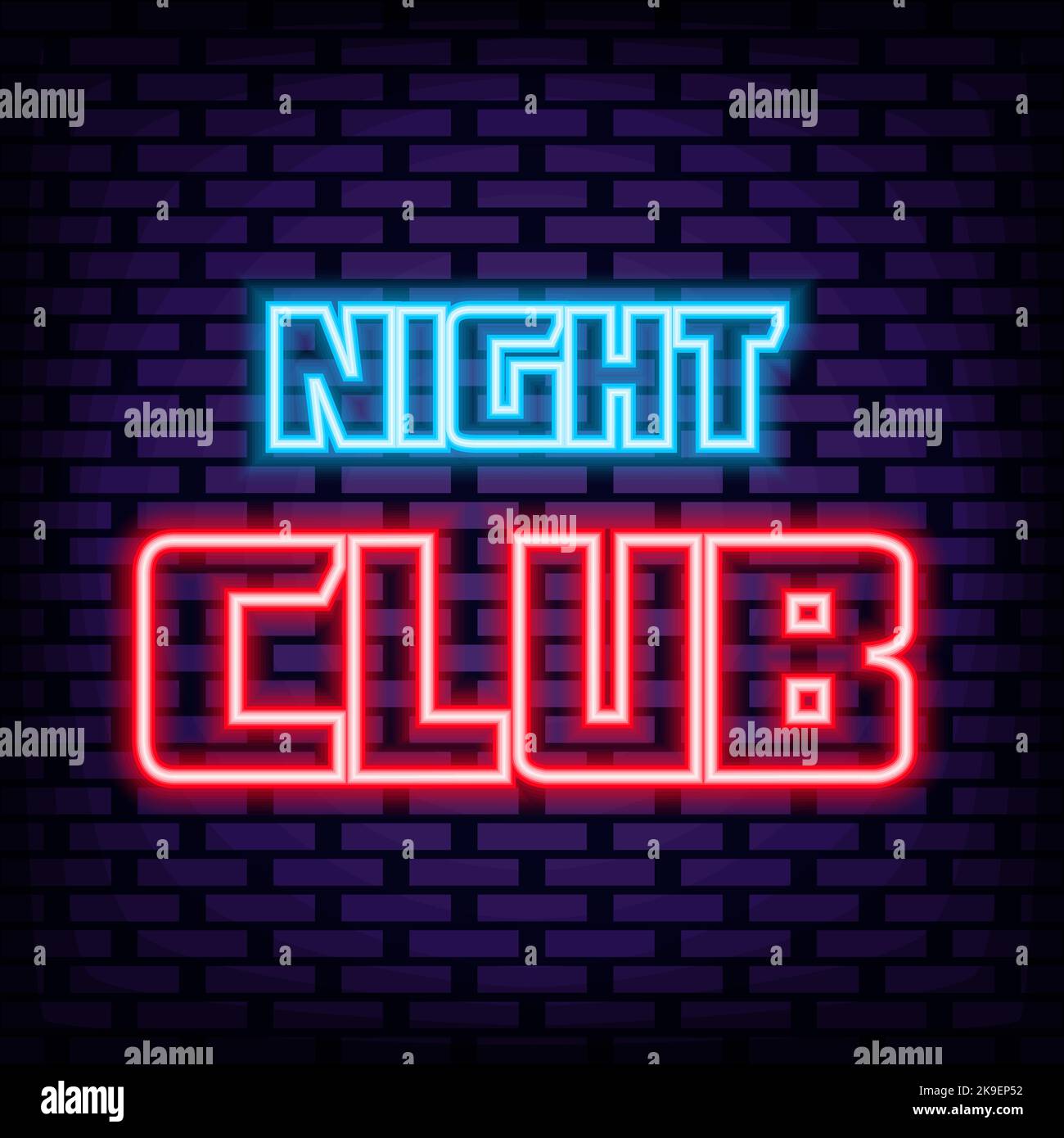 Night Club Neon signboards. On brick wall background. Neon text Stock ...