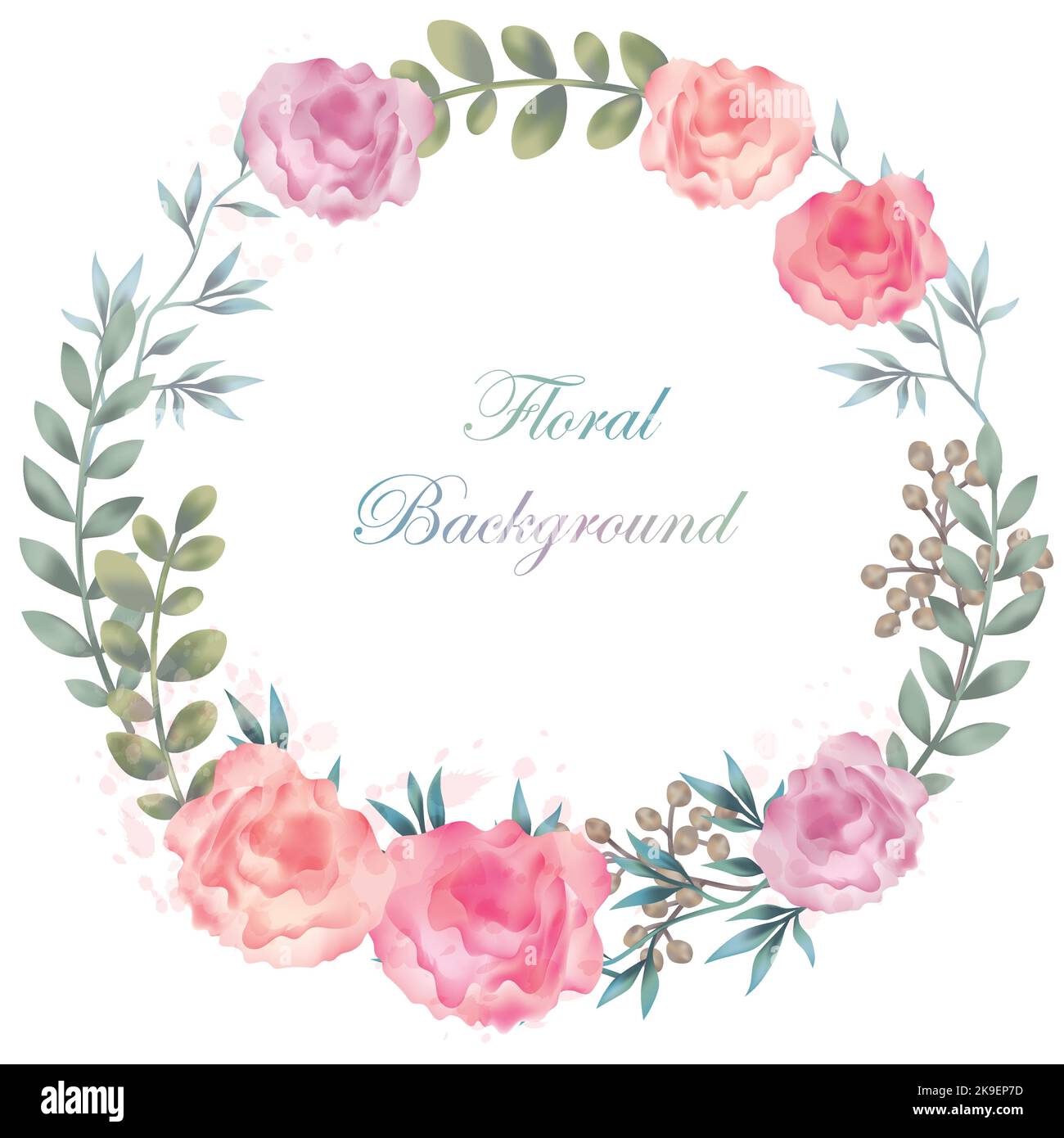 Watercolor round flower frame isolated on a white background, vector ...