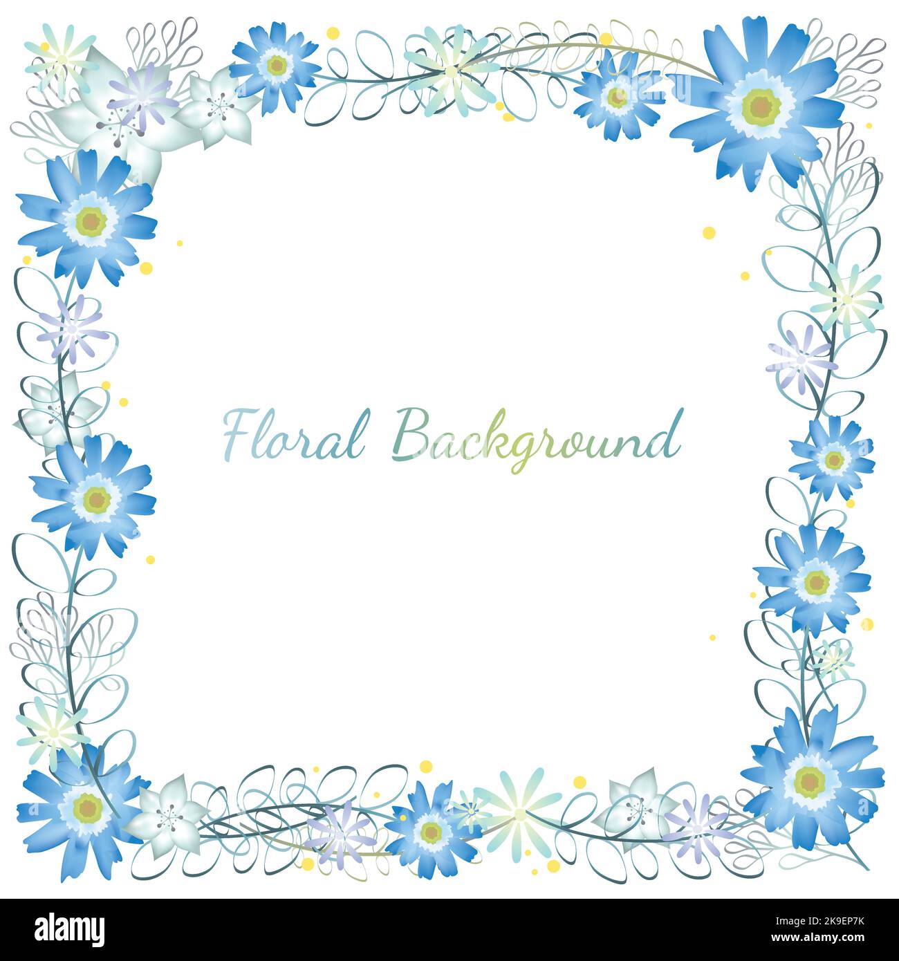 Watercolor square blue flower frame with text space isolated on a white ...