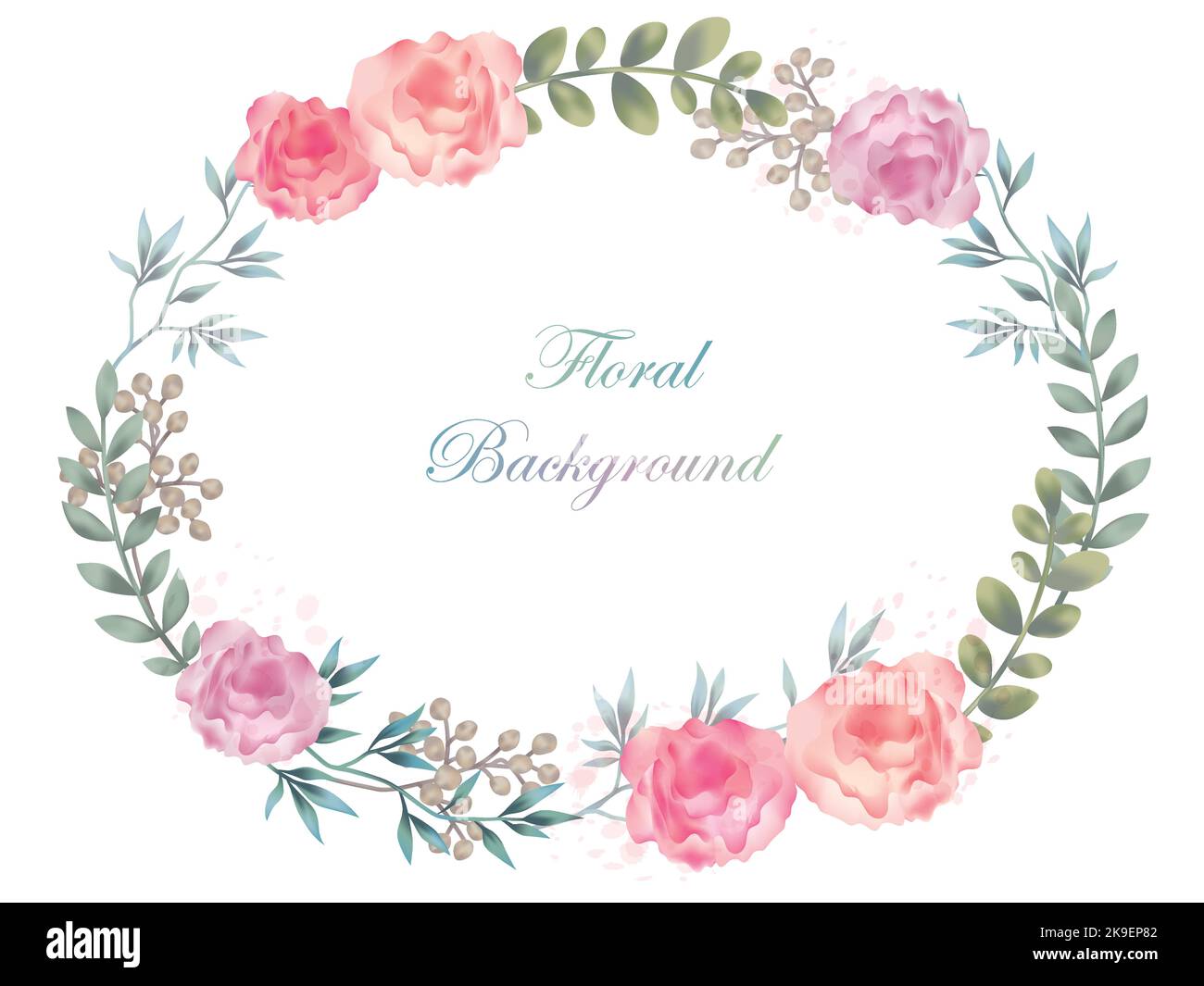 Watercolor oval flower frame with text space isolated on white ...