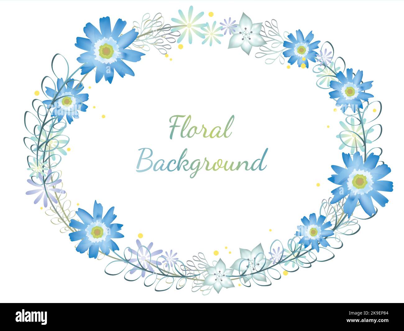 Watercolor blue flower frame with text space isolated on white ...