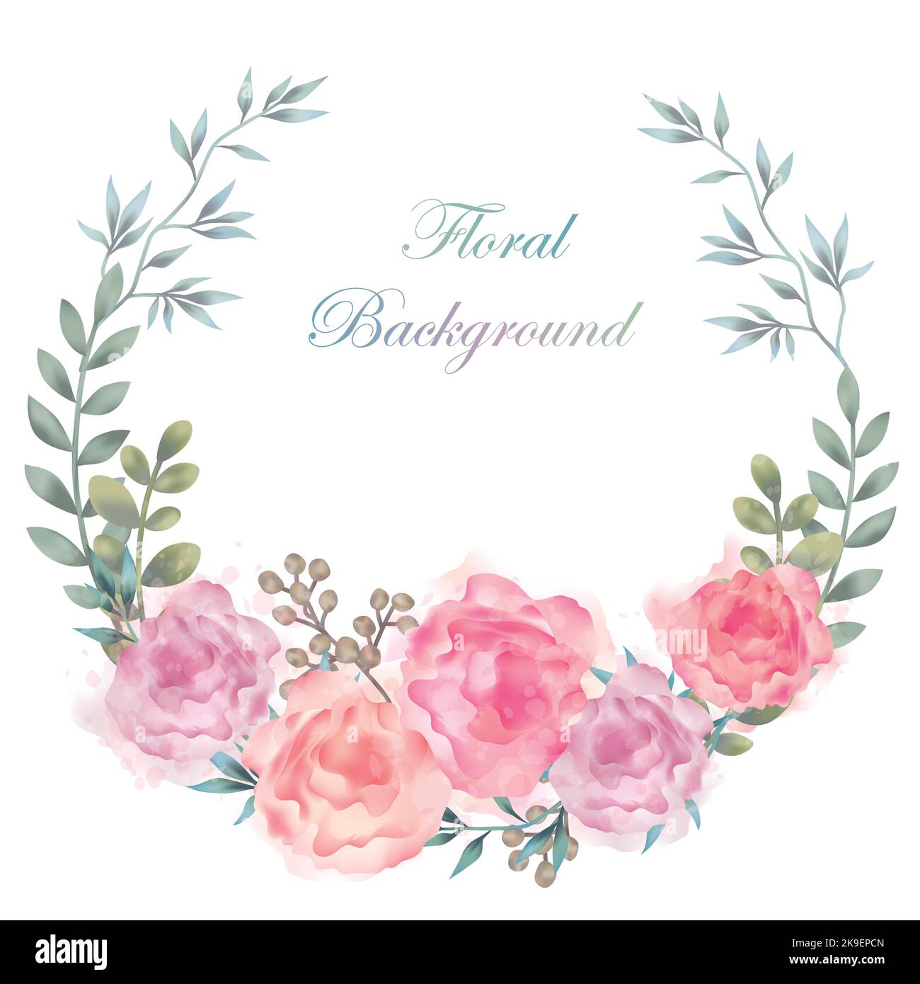 Watercolor flower frame and background with text space isolated on a ...