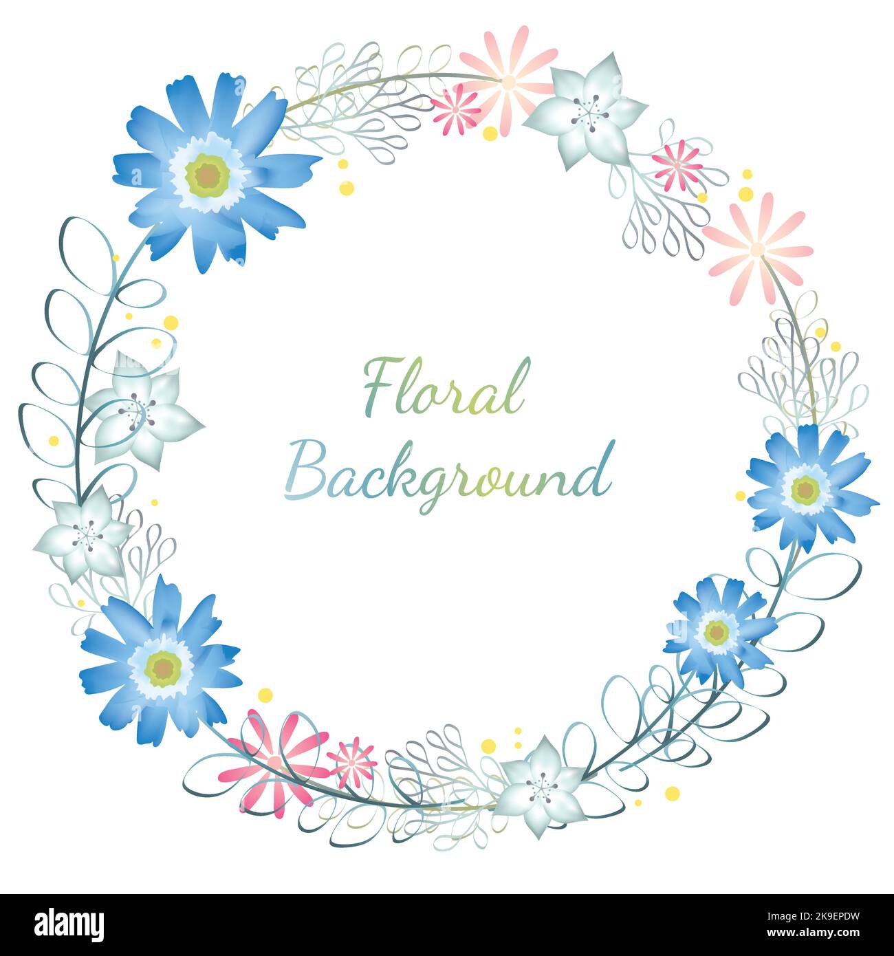 Watercolor round flower frame with text space isolated on a white ...