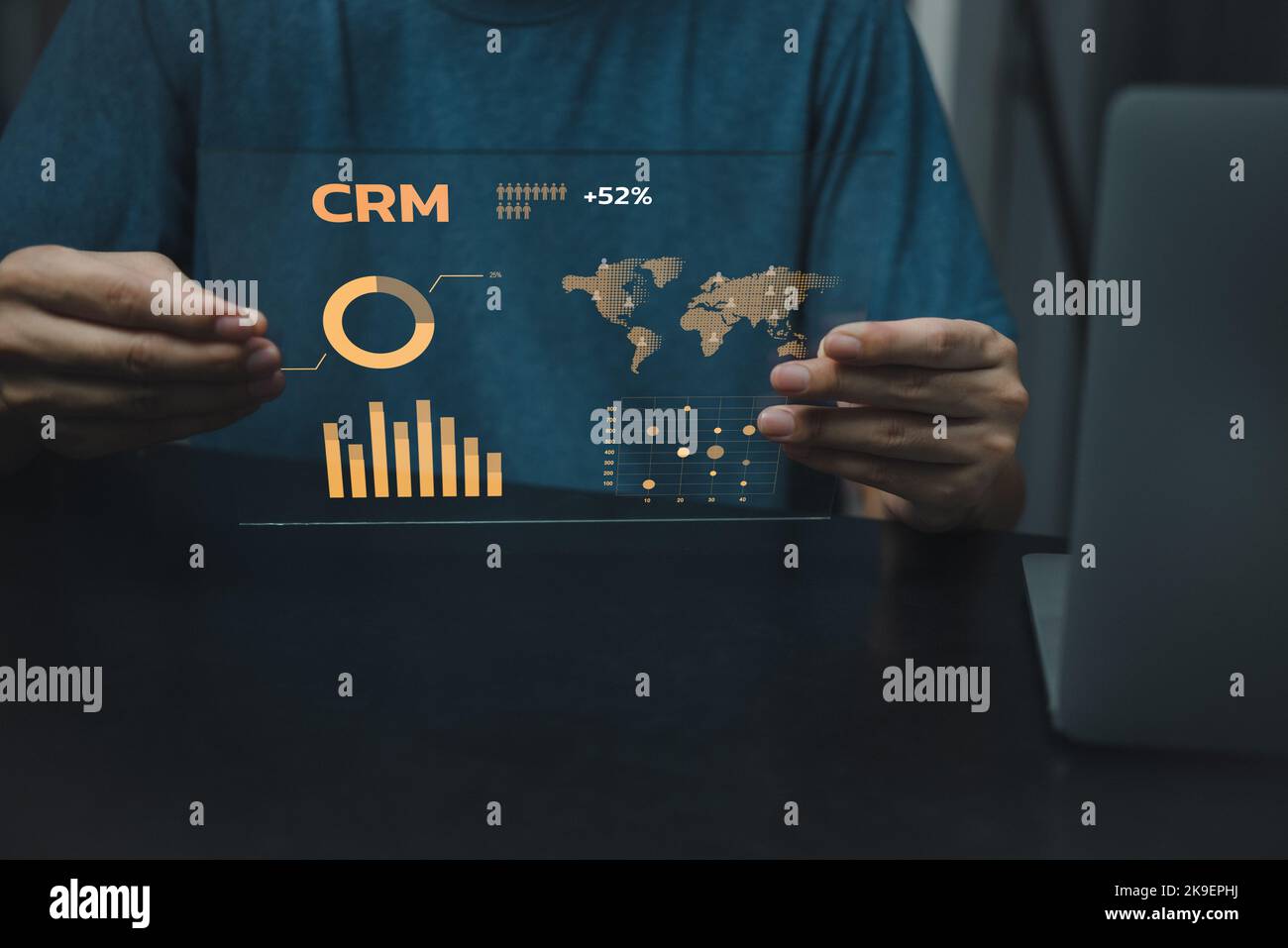Business man holding screen virtual icon crm Customer relationship ...