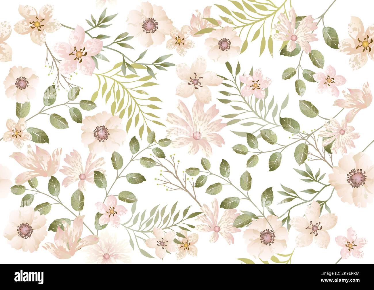 Watercolor seamless floral pattern, vector illustration. Horizontally ...