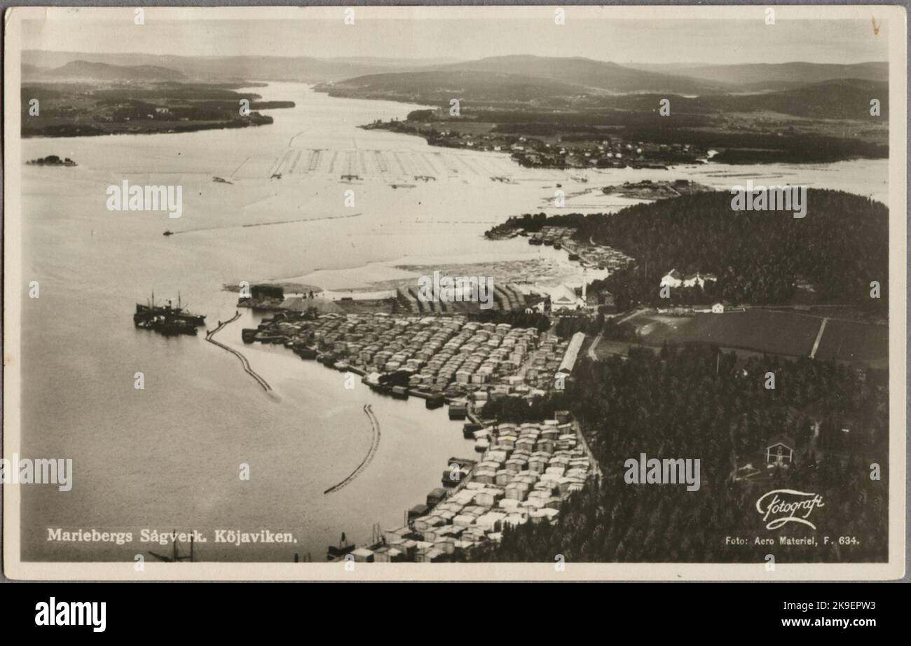 Aerial photo of the sawmill in Marieberg on the Ångerman River, taken ...