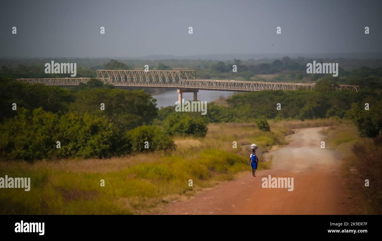 Landscape panorama view to Oti river, tributary of Volta river and ...
