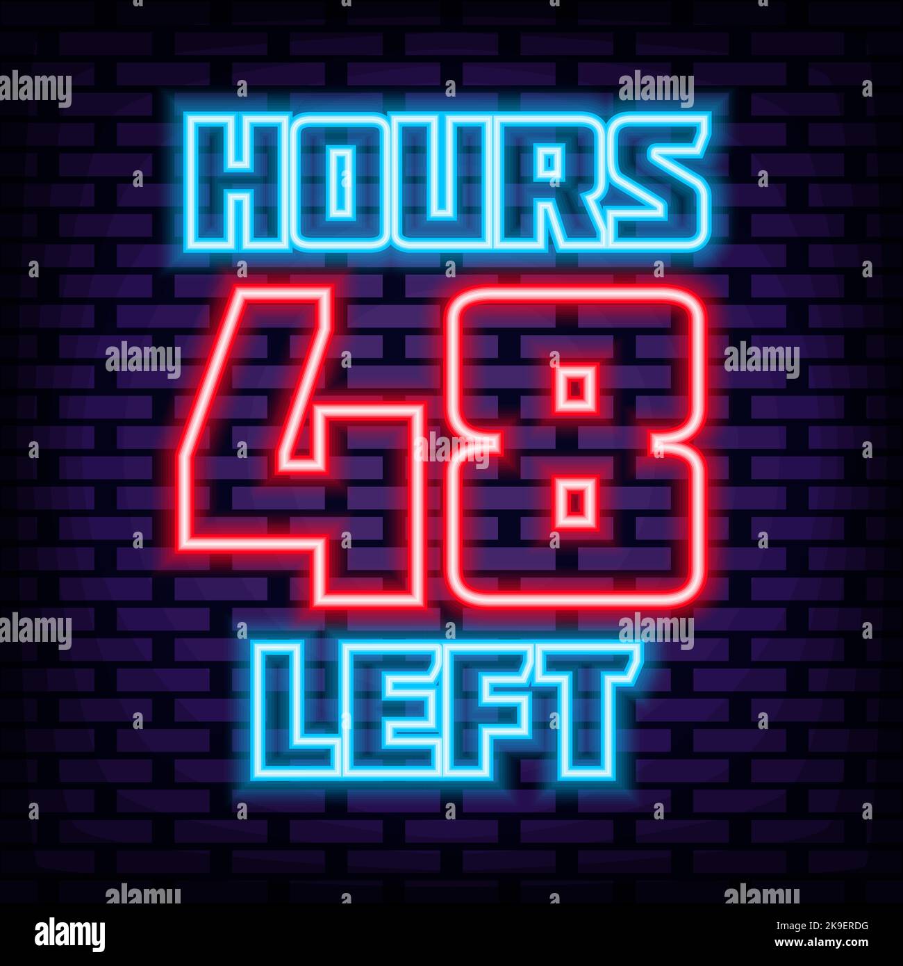 48 hours left Neon sign. On brick wall background. Neon text Stock ...