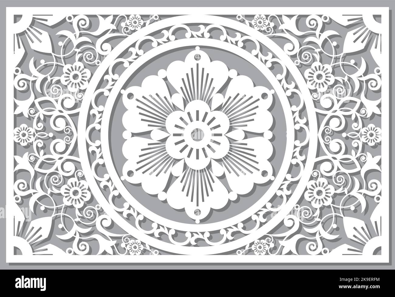 Traditional vector frame or border design with flower in the middle ...