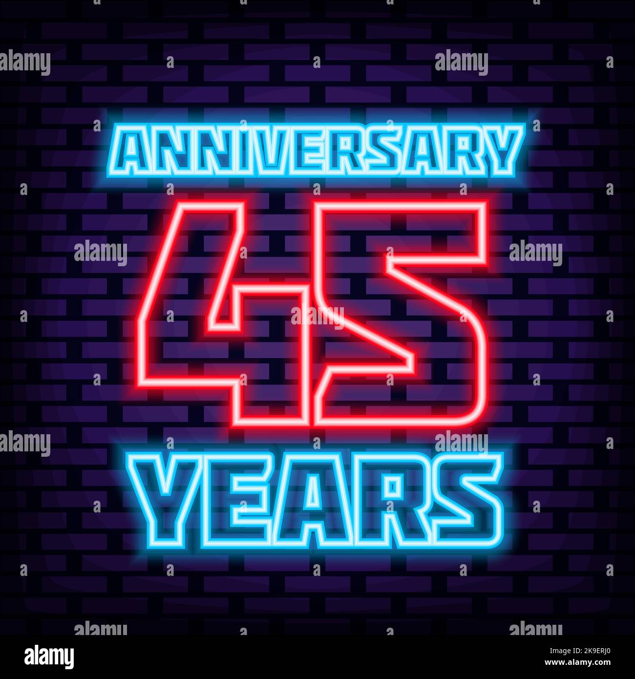 Anniversary 45 years Neon quote. Bright signboard. Neon text Stock ...