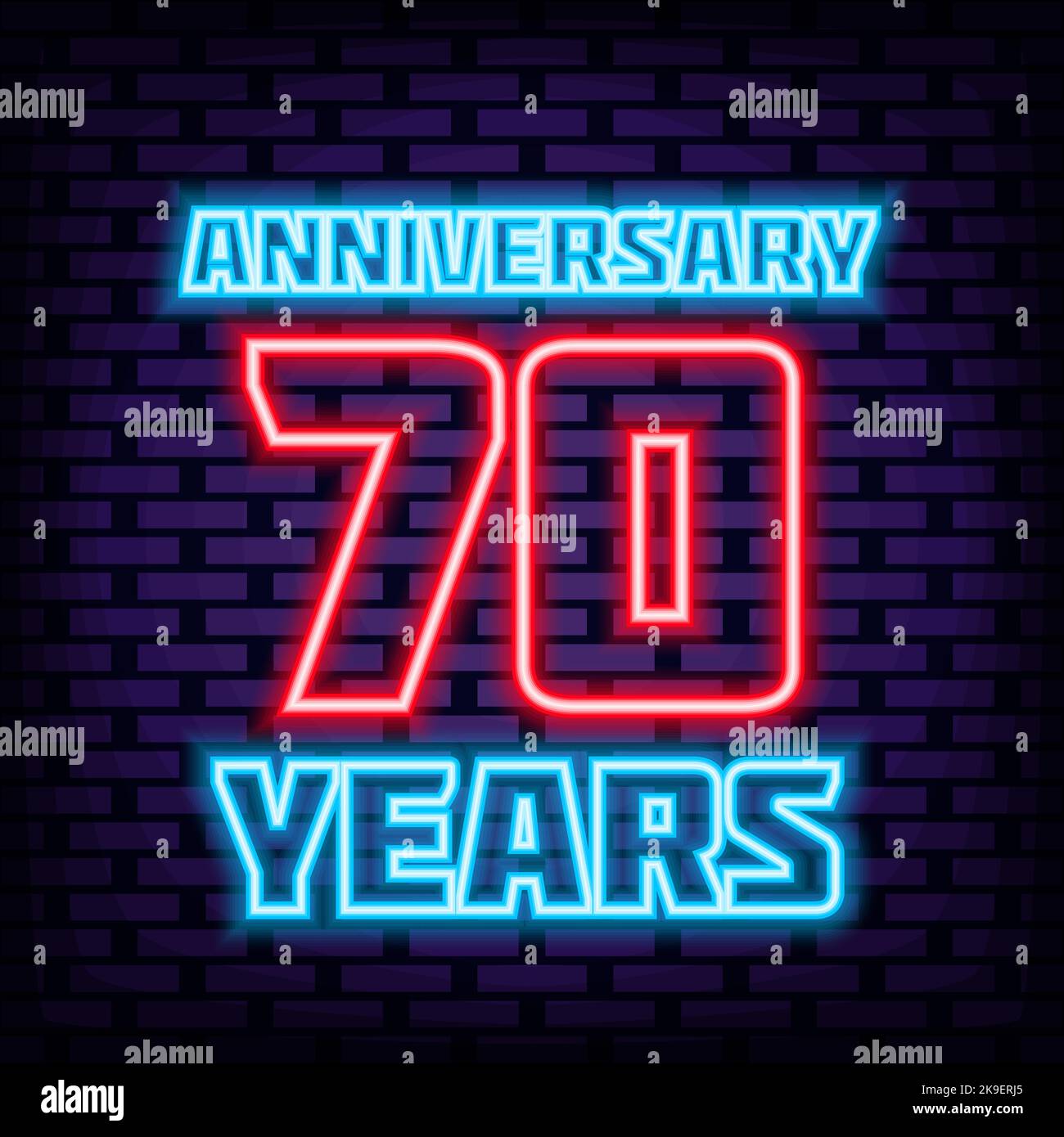 Anniversary 70 years Neon Sign Vector. Bright signboard. Light art ...