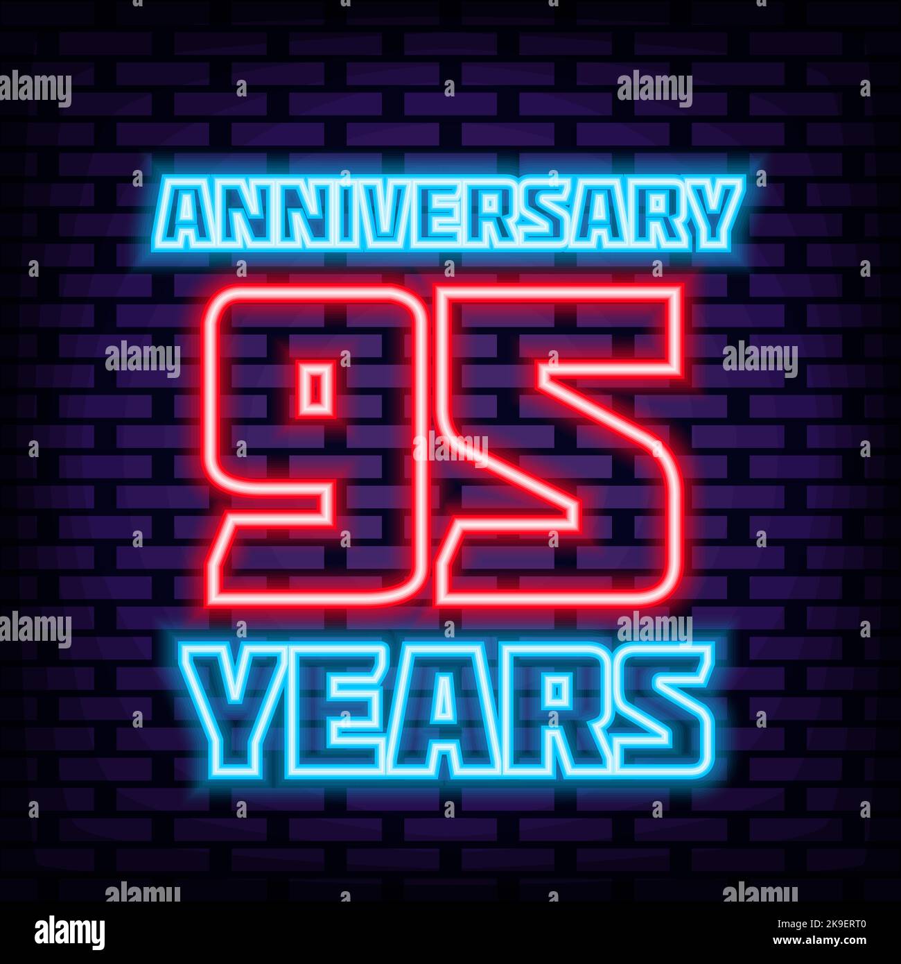 Anniversary 95 years Badge in neon style. Neon script. Night advensing ...