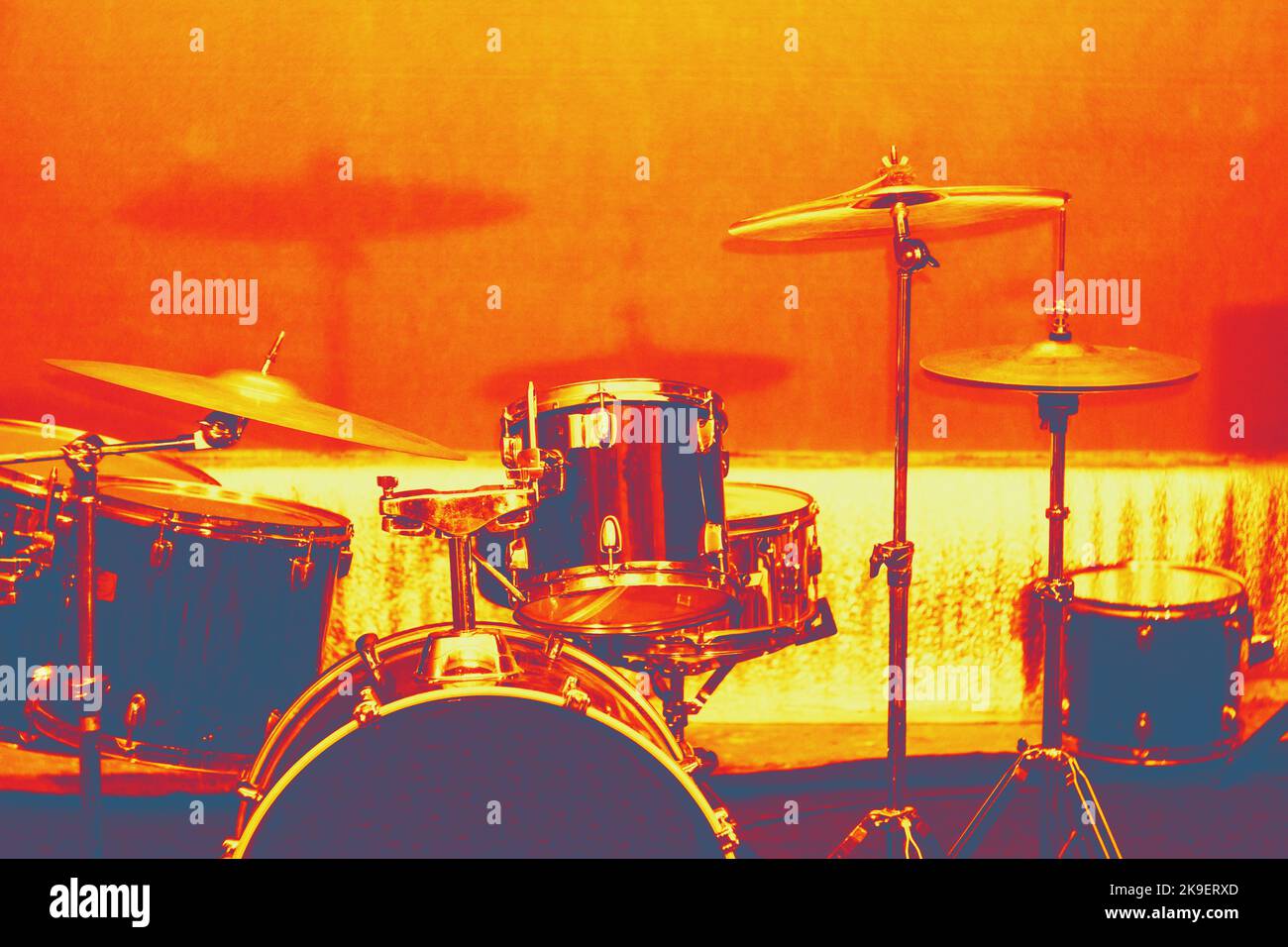Drum set drums in studio retro style rock music. Selective focus Stock ...