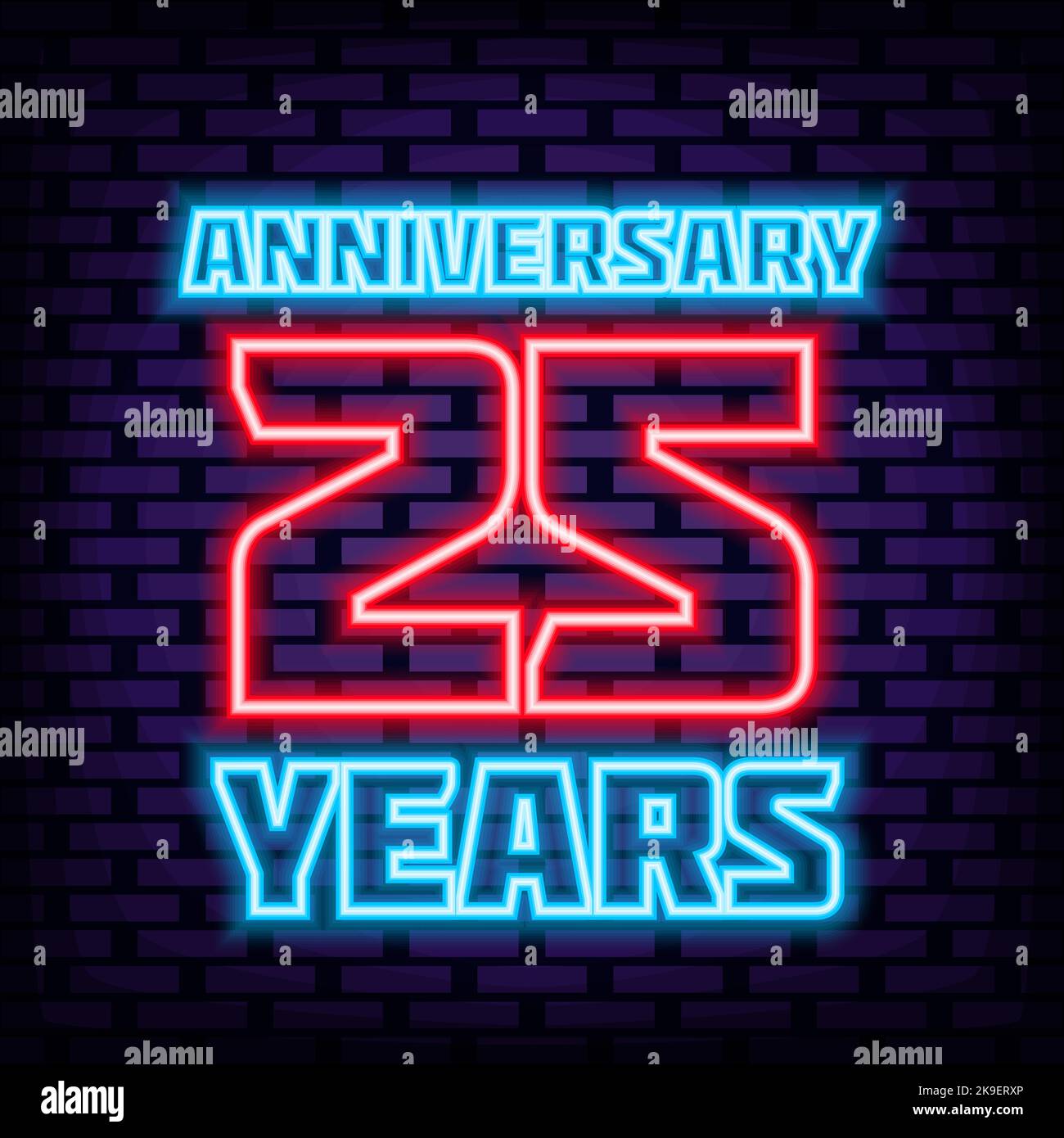 Anniversary 25 years Neon signboards. Neon script. Announcement neon ...