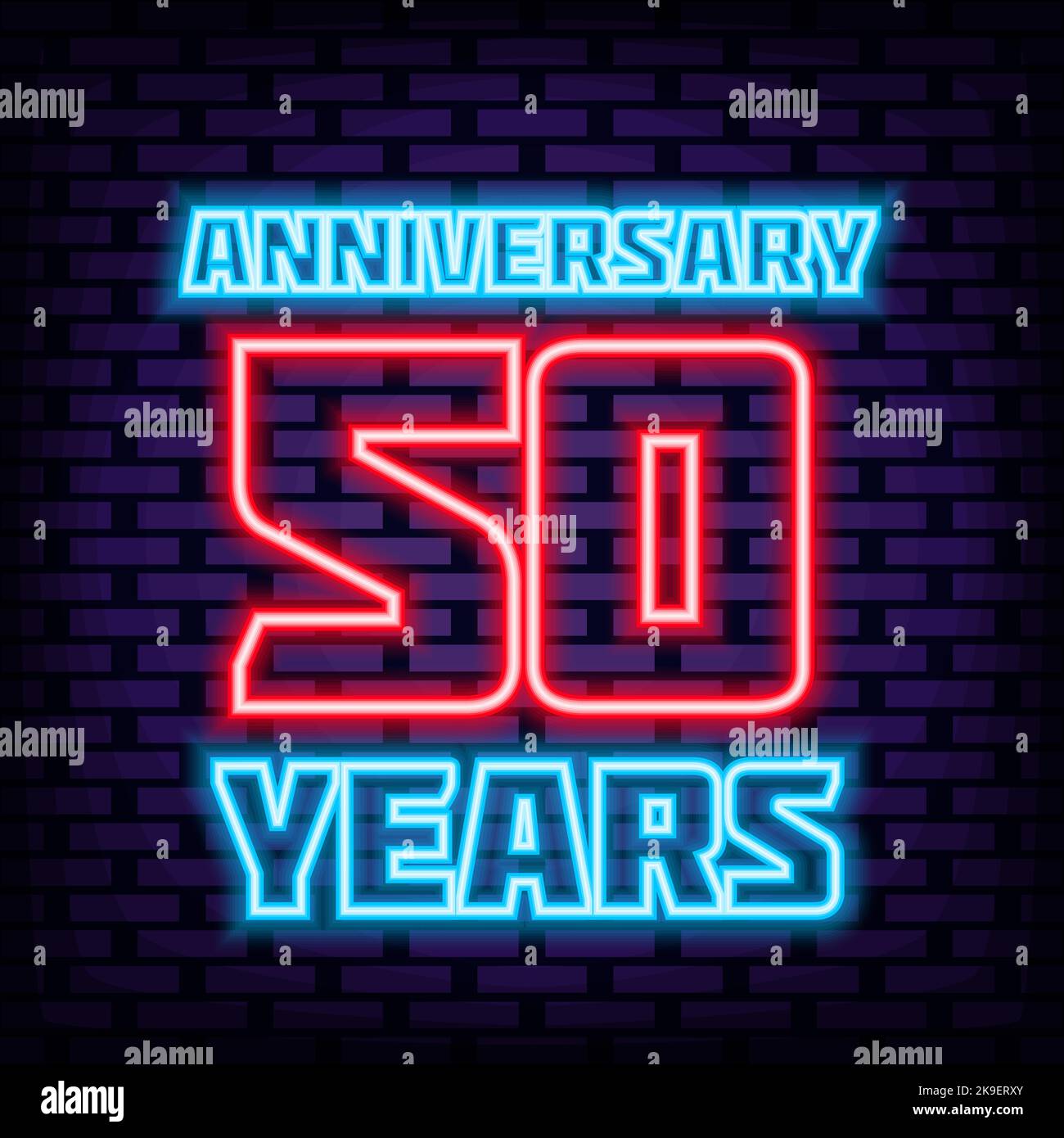 Anniversary 50 years Badge in neon style. Bright signboard. Night ...