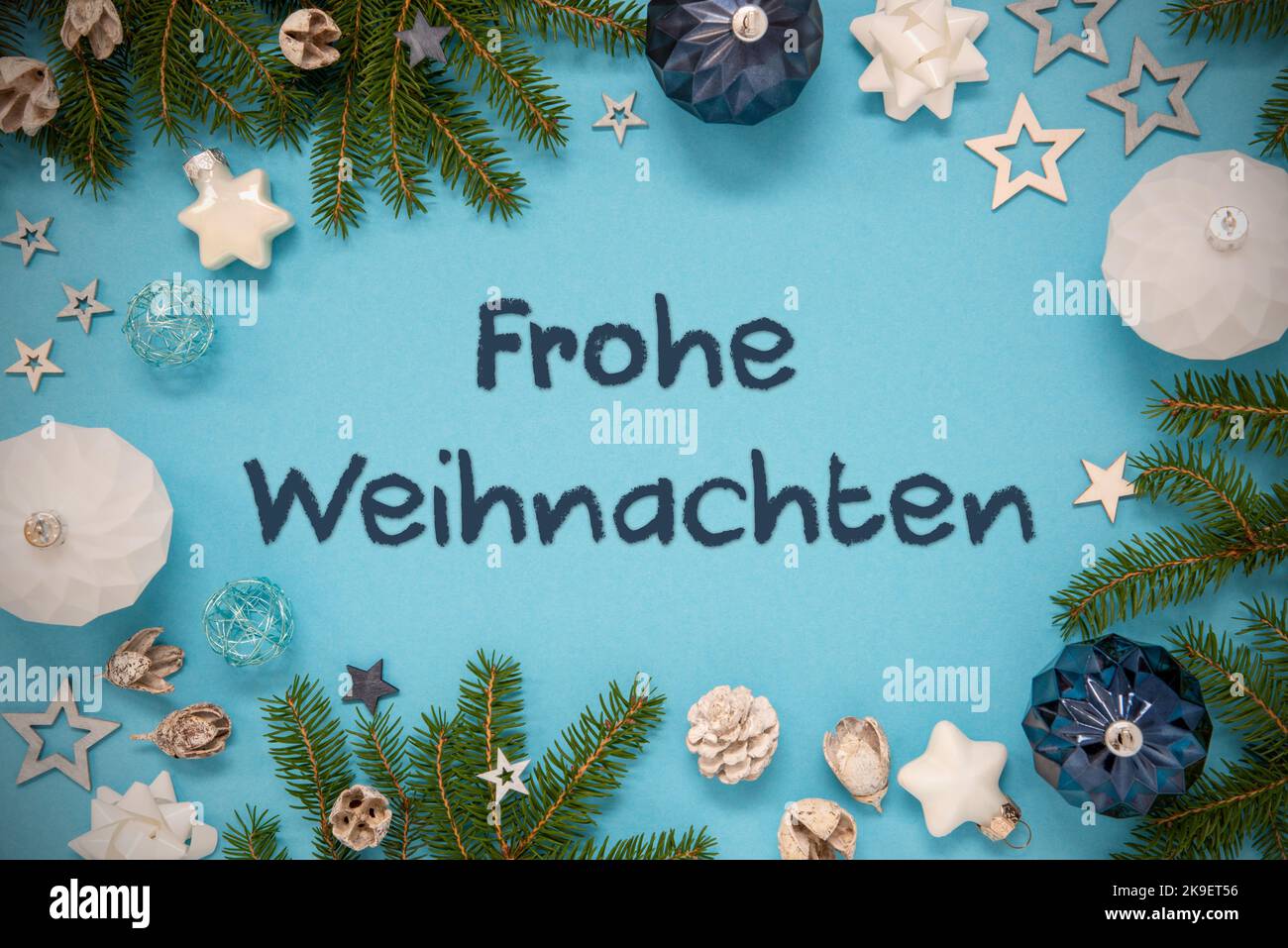 Fir Branch, German Text Frohe Weihnachten Means Merry Christmas Stock ...
