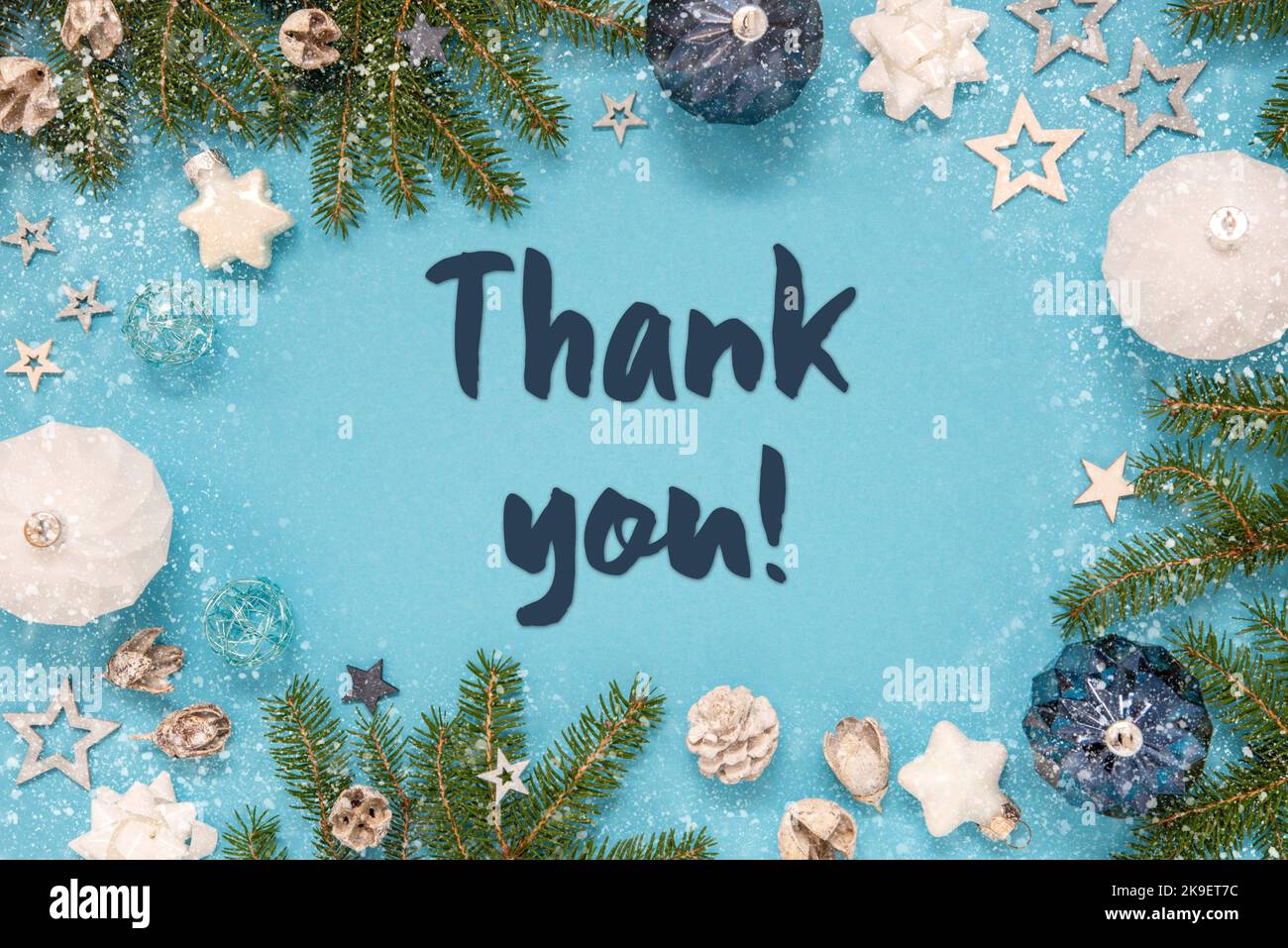 Turquoise Christmas Card, Fir Branch, English Text Thank You ...