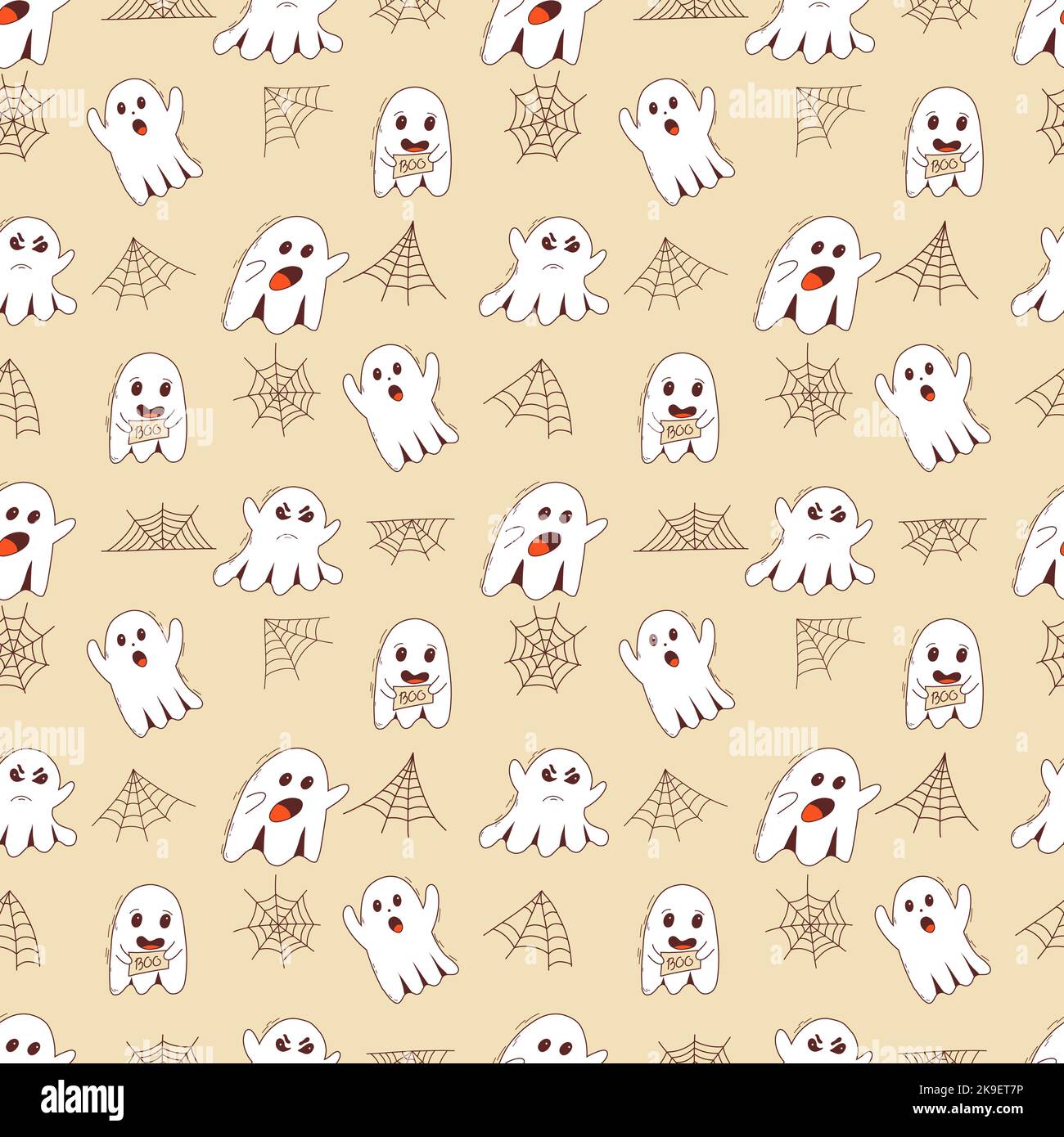Spooky halloween ghosts seamless pattern. Spooky poltergeist. Halloween scary ghostly monsters ...