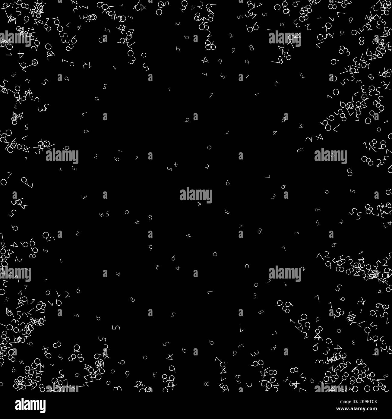 Falling numbers, big data concept. Binary white chaotic flying digits. Valuable futuristic ...