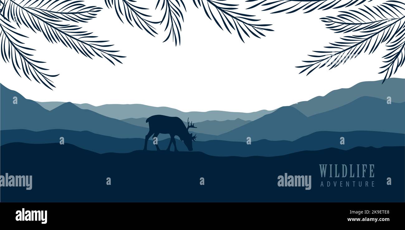 wildlife deer in forest with mountain view blue nature landscape Stock ...