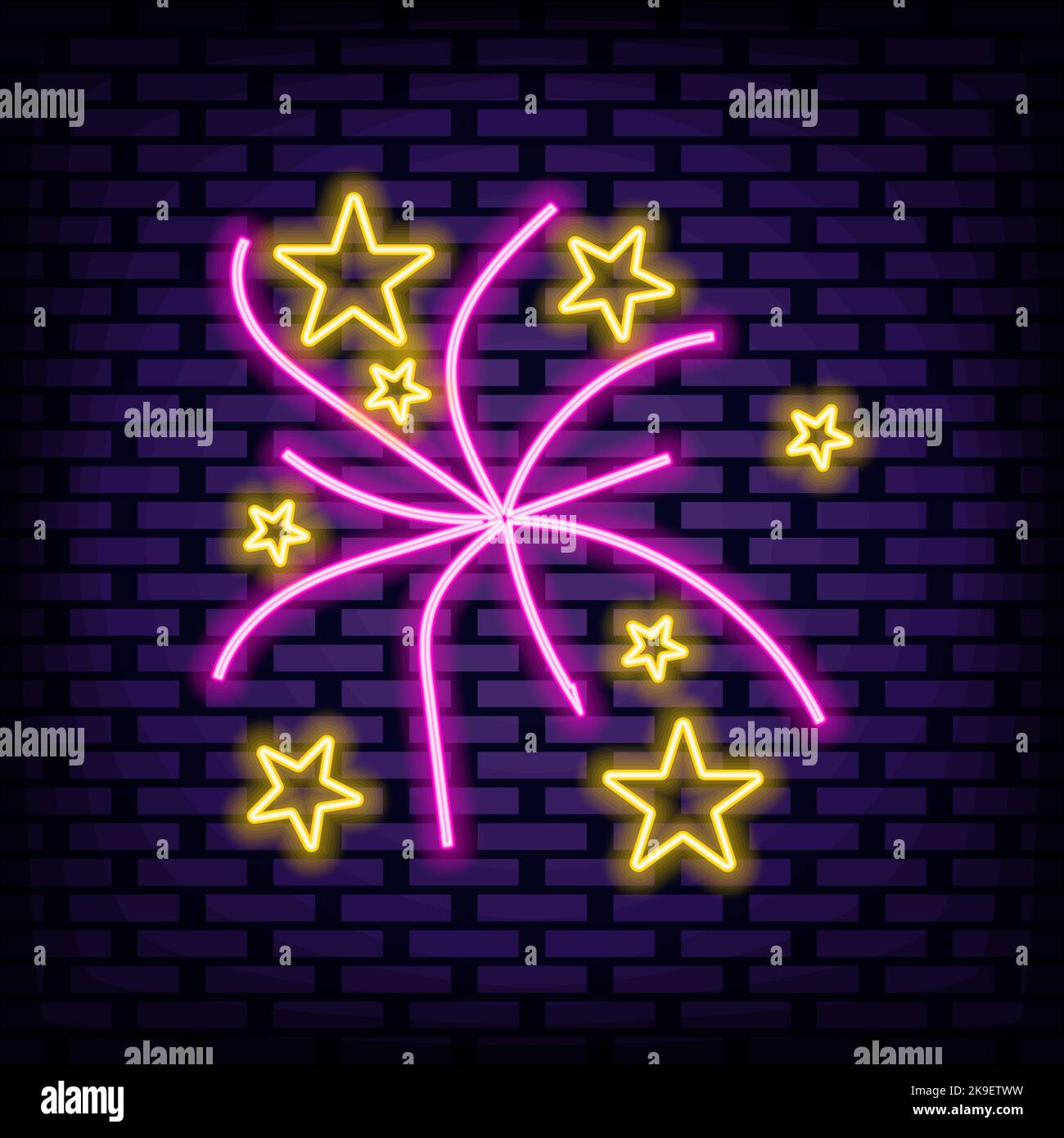 Fireworks Neon sign. Glowing with colorful neon light. Light banner ...