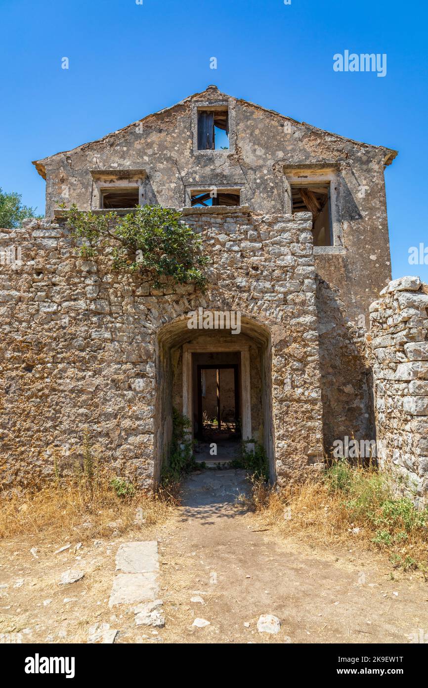 Ruins of the abandoned village of Perithia, Corfu, Greece Stock Photo ...