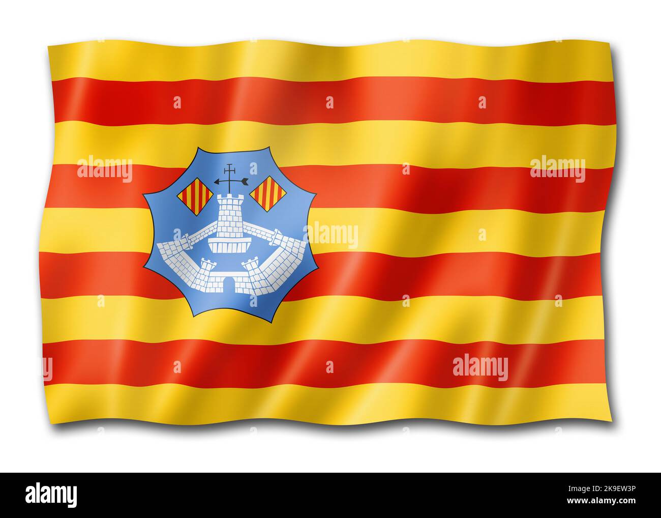 Menorca, Balearic islands flag, Spain waving banner collection. 3D ...